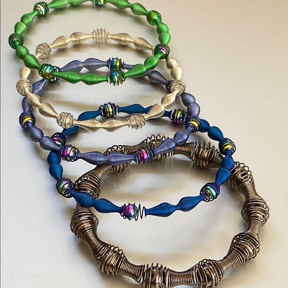 Jewelry | Stackable Set Of Five Coil Wire Wrapped Bracelets Set | Poshmark